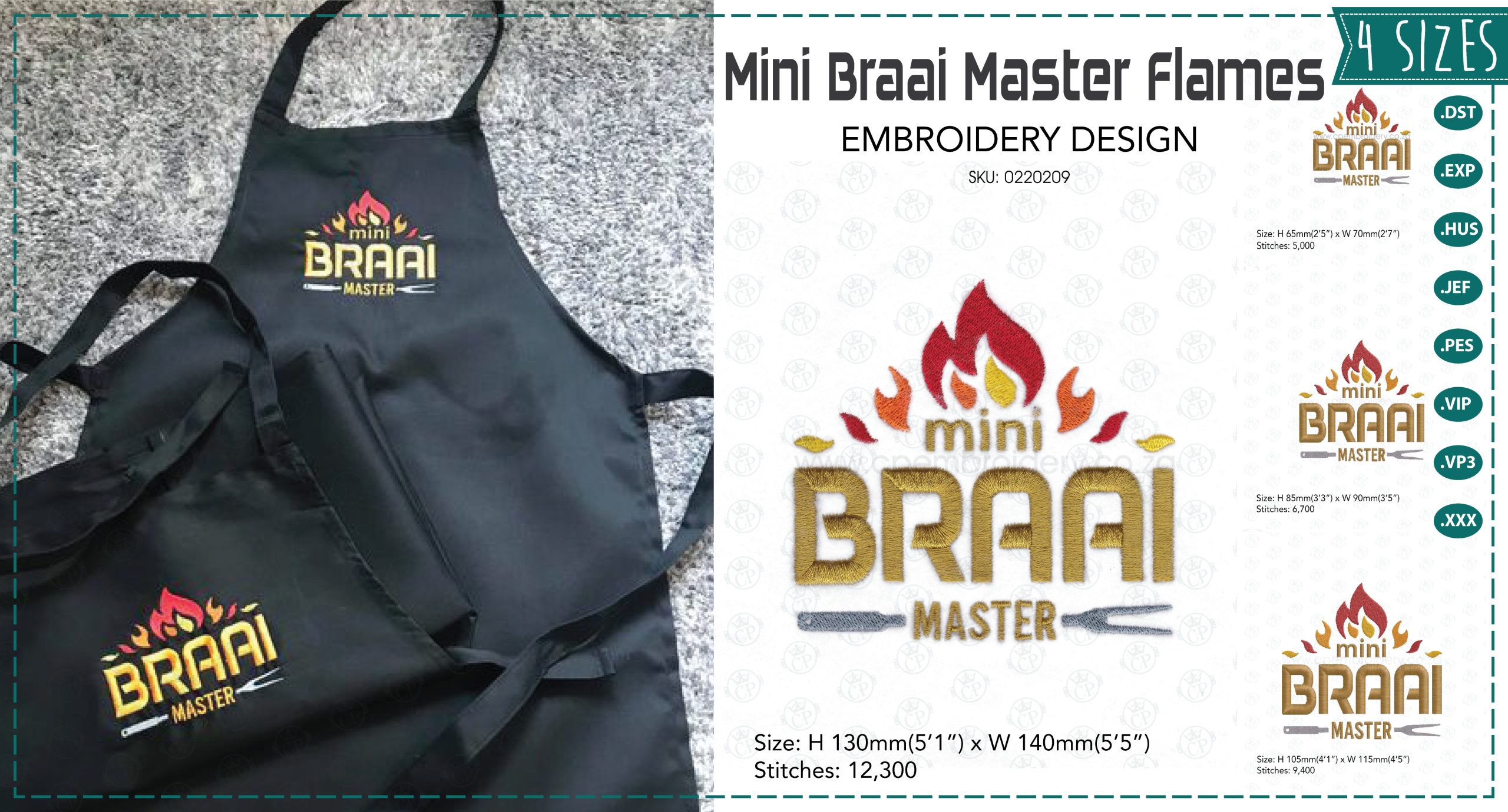 Mini Braai Master Flames Embroidery Design Files - Couture Princess ...