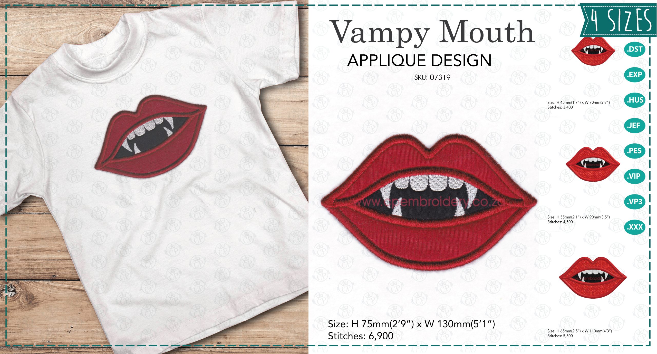 Vampy Mouth Applique - Couture Princess Embroidery